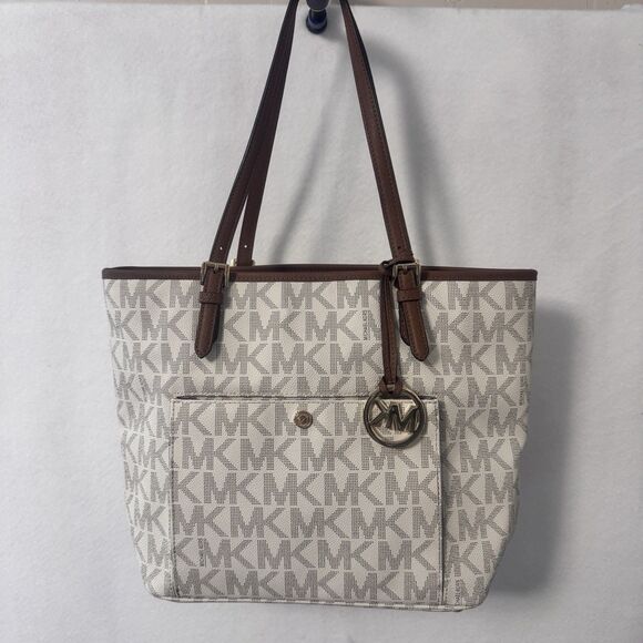 Michael Kors | Bags | Michael Kors Vanilla Mk Logo Jet Set Monograme ...